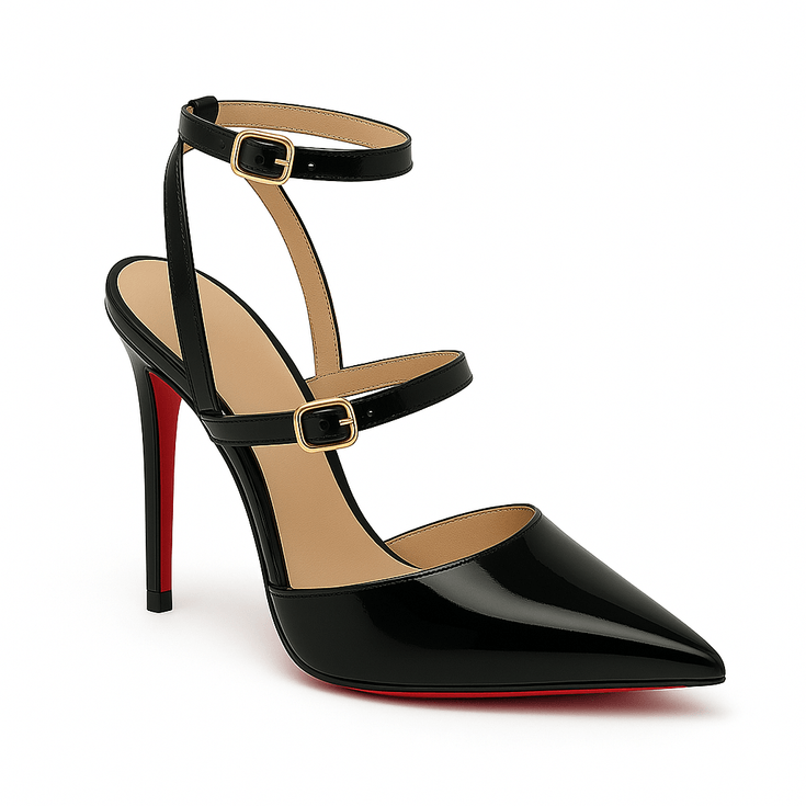 Scarpin Royalz Verniz Sola Vermelha Salto Alto Fino Adele Slingback Preto - Royalz - Royalz